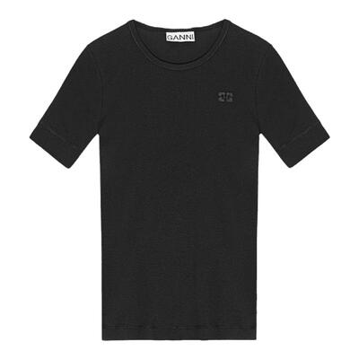 【惊喜首降】GANNI女装 黑色蝴蝶logo修身简约短袖T恤衫 T4012099