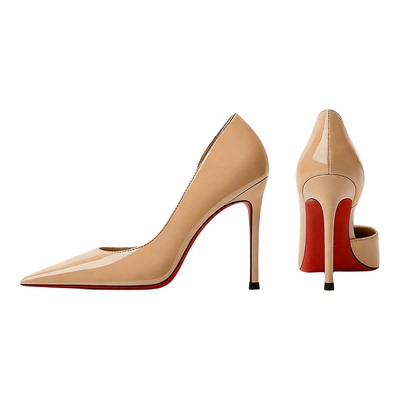 春夏黑色尖头细跟侧空漆皮高跟鞋