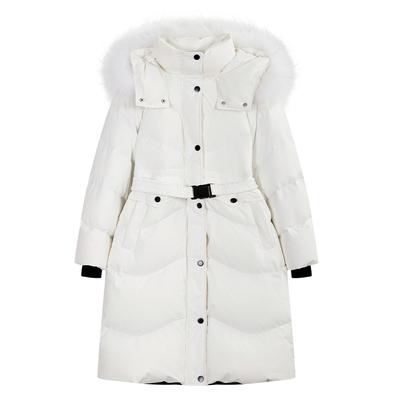 NEELLY纳俪商场同款黑白撞色工装羽绒服女真貉子毛领保暖抗寒外套