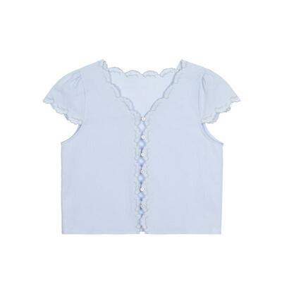 法式花边刺绣小衫复古小飞袖