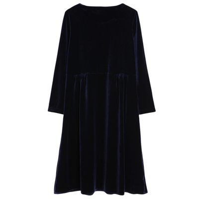 金丝绒百褶高腰宽松连衣裙春装新