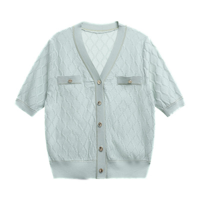 艾蓓怡时尚V领泡泡袖针织衫