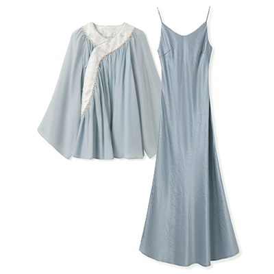 新中式夏季轻奢天丝刺绣宽松套装