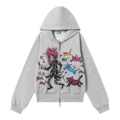 CryingCenter 非主流小猫接力赛正肩加绒卫衣外套男女款哭喊中心