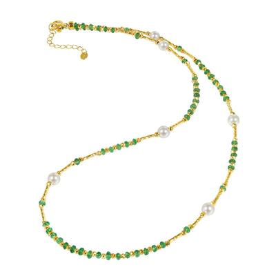 海蒂珠宝 金纱绿影4-5mm沙弗莱Akoya海水珍珠锁骨项链18K送女友