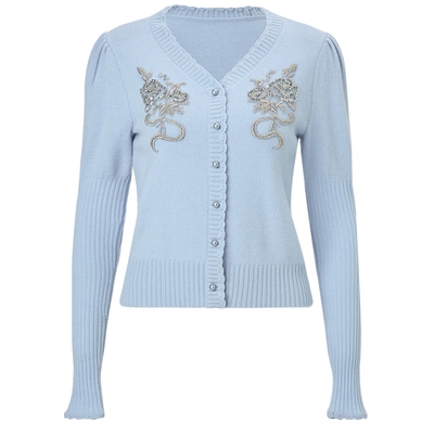 【奥莱】MAXRIENY复古手钩边银色亮片刺绣毛衣