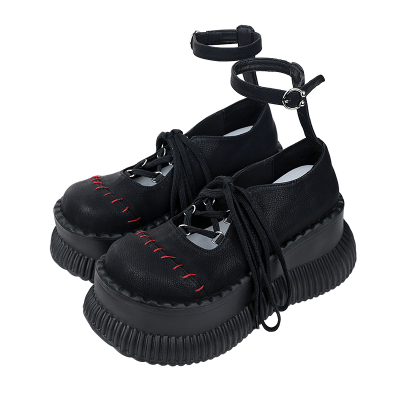 小众设计厚底鞋绑带玛丽珍小皮鞋