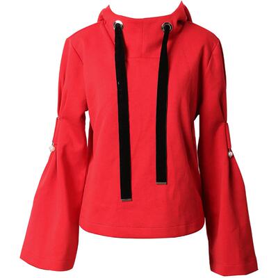 红色连帽卫衣女短款超火的喇叭袖