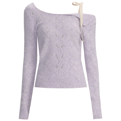 易碎商店风信紫斜肩绑带打底衫