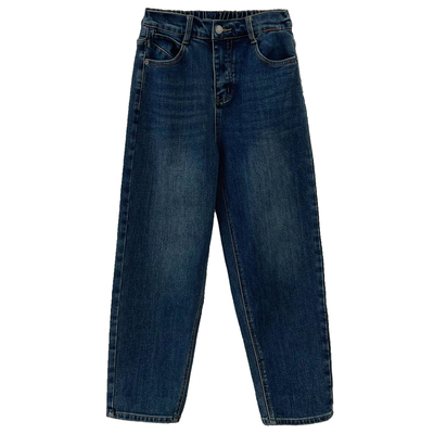 后半松紧腰高腰加绒锥形牛仔裤女