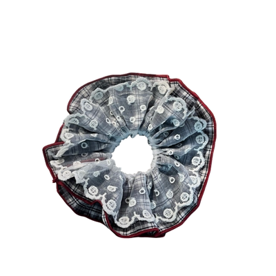 韩系格子蕾丝大肠发圈