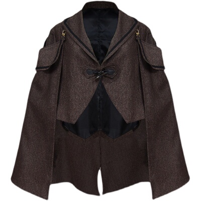 蒸汽大陆复古人字纹毛呢斗篷外套