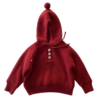 【 小童90-130】连帽红色毛衣男童双层加厚加德绒毛衣冬女针织衫