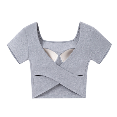 免穿文胸一体式固定杯短袖T恤