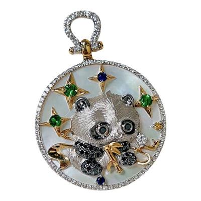 熊猫吊坠18K金钻石宝石挂坠