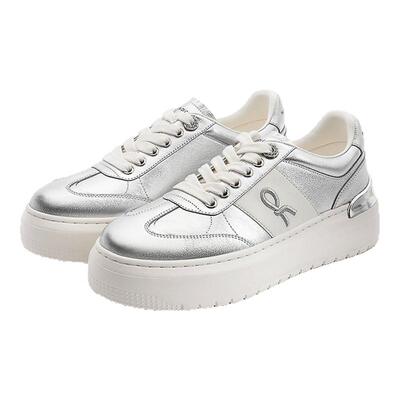 诺贝达2025年新款女鞋系带时尚运动休闲鞋厚底小白鞋RWCS250105