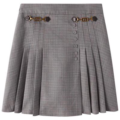 诗篇专选春减龄学院风压褶格纹羊毛短裙半身裙