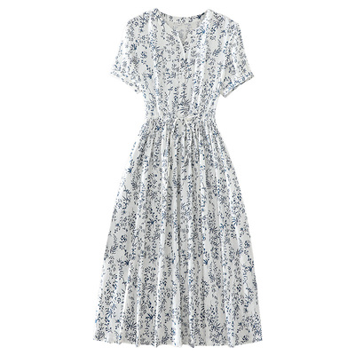 收腰显瘦短袖印花连衣裙子