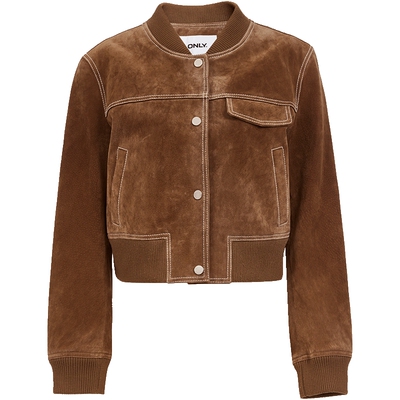 ONLY纯色正肩短款皮衣外套