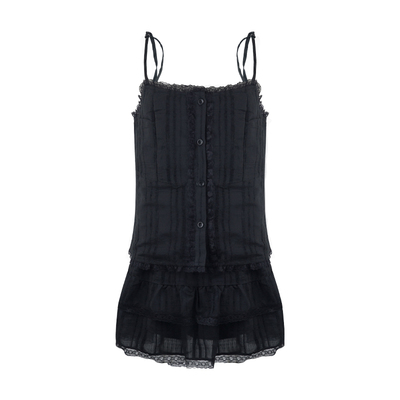 肌理感吊带蕾丝黑白两色套装