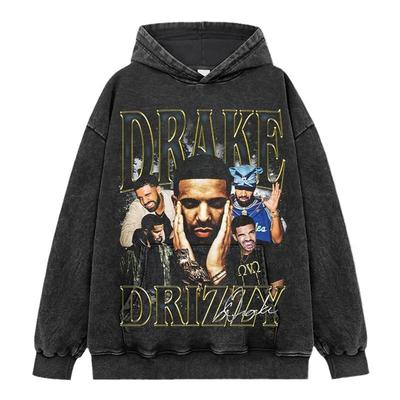 美式嘻哈DRAKE公鸭印花连帽卫衣