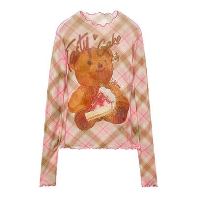 LALABOBO小熊甜品网纱T恤打底衫