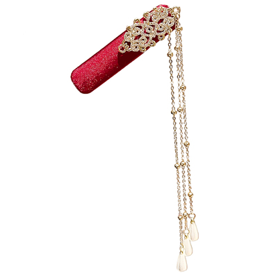 新中式红色珍珠流苏发夹女