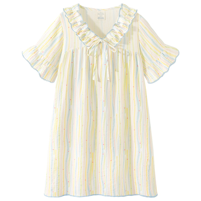 睡裙女夏季纯棉纱布短袖家居服