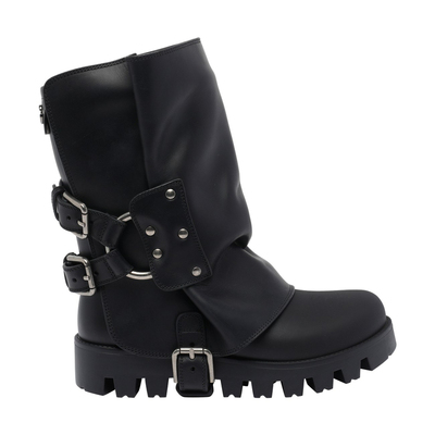 DOLCE & GABBANA 女士dg黑色真皮中筒靴 2025秋冬新款 意大利代购