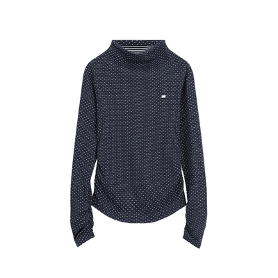 Bobbybecky复古长袖内搭双面提花圆点百搭半高领收腰波点打底衫