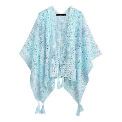 拉夏贝尔/La Chapelle复古流苏针织开衫女渐变色镂空外搭披肩斗篷