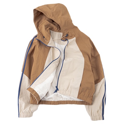 COCO ZONE 刘一一春夏''杏仁奶茶''拼色线条连帽拉链外套CF1F0049