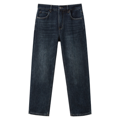 冬季500g加绒加厚直筒宽松牛仔裤