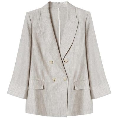 【100%亚麻】Lavinia2026夏新款平驳领双排扣轻职西装外套女J63W0