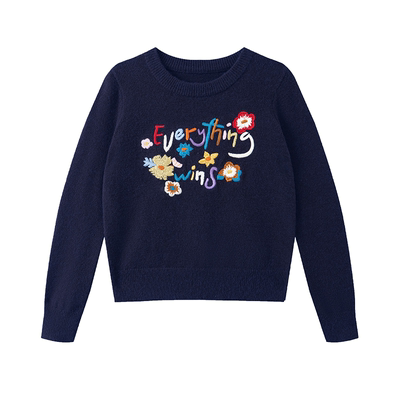 SW速惟高级感刺绣毛衣女2025新款冬圆领慵懒上衣内搭打底衫可外穿