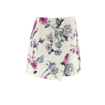 JH风 正品 小清新唯美风印花不对称女春秋冬外穿减龄短裤 KI929