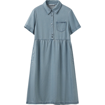 播翻领牛仔连衣裙女春夏独特别致淡人短袖裙子DDS2LD5913