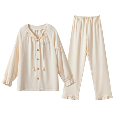 嫚熙春秋季弹力丝麻棉女士家居服