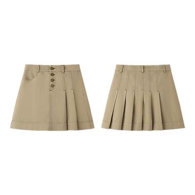 PIT复古纯色不规则高腰百褶工装短裙半身裙女2025夏甜辣包臀A字裙