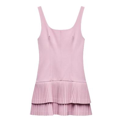 无袖U领多色宽褶连体裤式连衣裙