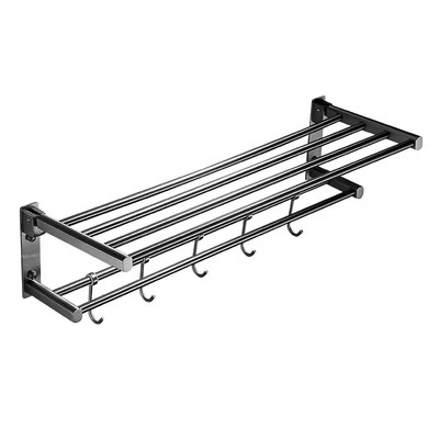 杜拉维特全铜枪灰色折叠浴巾架卫生间免打孔轻奢浴室毛巾架置物架