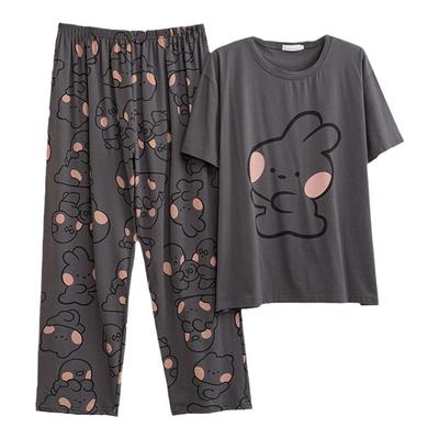 大码睡衣纯棉短袖长裤胖mm