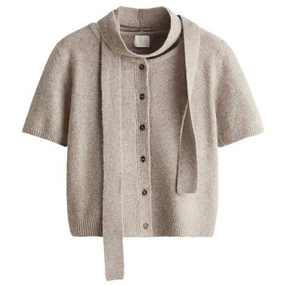 HM女士针织衫冬季优雅文艺围巾设计开衫1308185