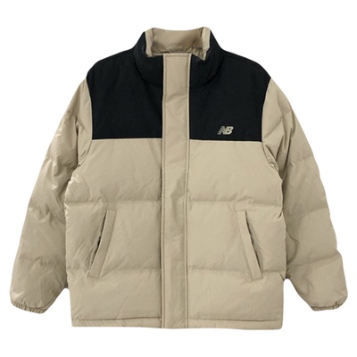新百伦拼接卡其色短款羽绒服外套