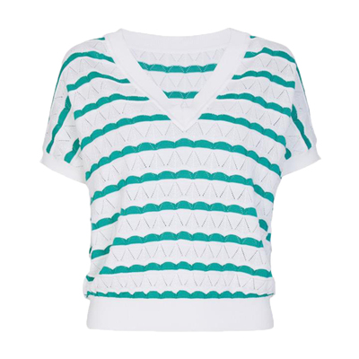 婉甸棕榈绿提花V领毛织套头衫夏季新品T型清新针织小衫1232W01SX1