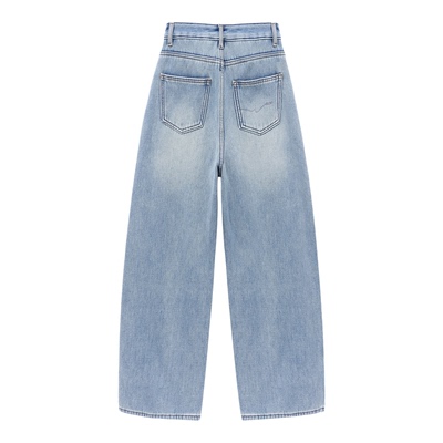 百家好复古高腰加绒保暖阔腿牛仔长裤女冬季新款遮肉显瘦拖地裤子