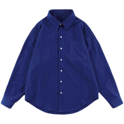 山峰的尽头复古简约条纹衬衫ins