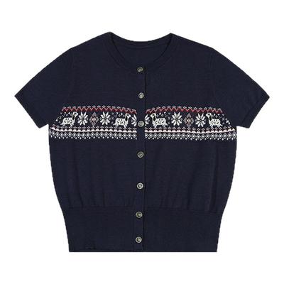 RAPPEYE文艺费尔岛短袖针织开衫