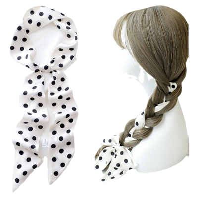 小丝巾黑白波点女扎头编发包薄