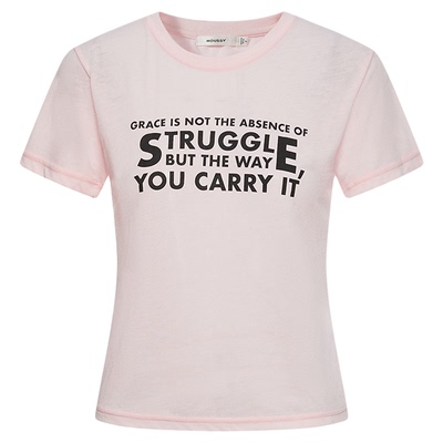 MOUSSY 早秋新品休闲风简约字母圆领短袖T恤女028IAA90-0641